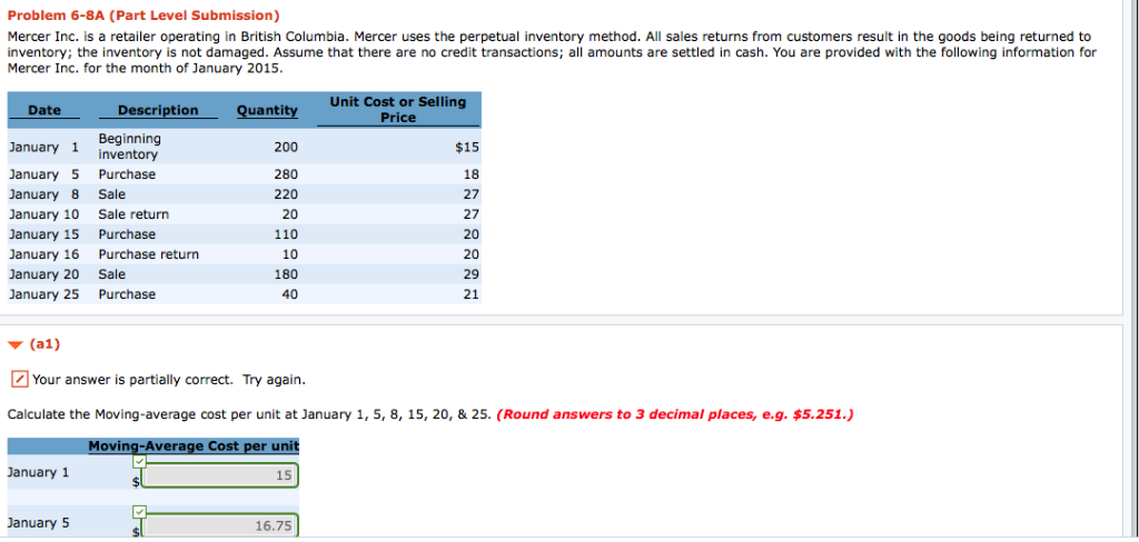Solved Problem 6-8A (Part Level Submission) Mercer Inc. is a | Chegg.com