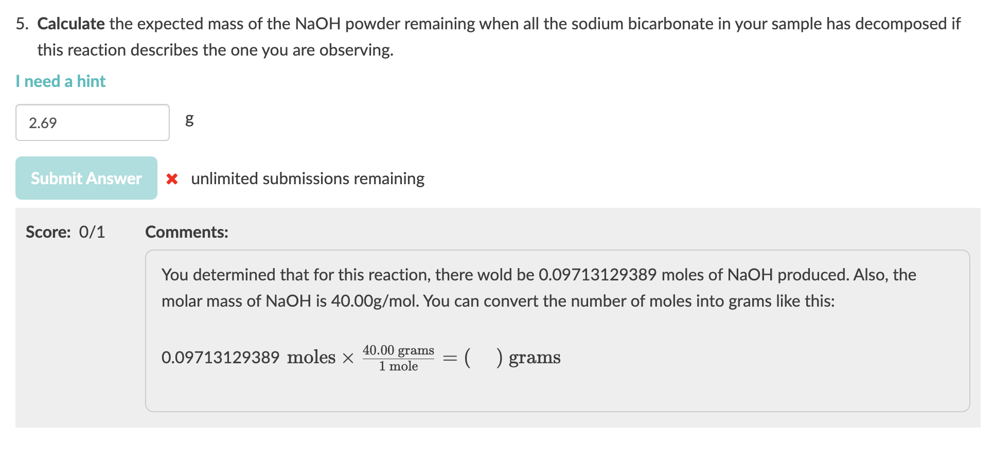 Solved 1. We're going to start by recording the mass of your | Chegg.com