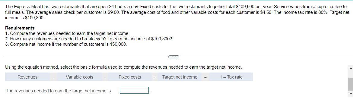 Solved The Express Meal has two restaurants that are open 24 | Chegg.com