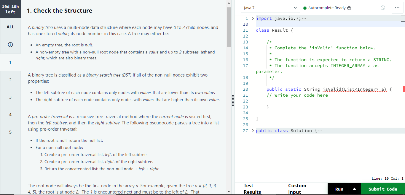 Solved 10d 10h Left Java 7 1 Check Structure Autocomplete Ready 1 Import Javaio 10 Binary