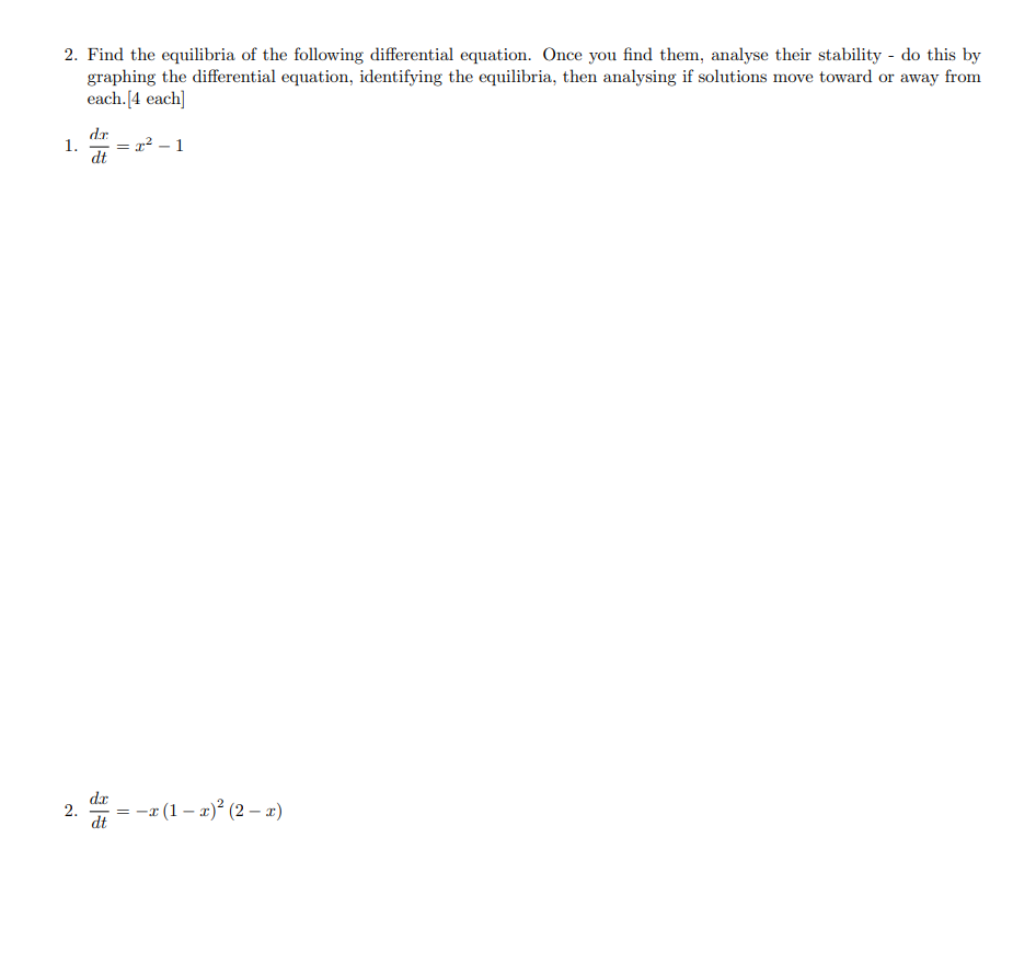 Solved 2. Find the equilibria of the following differential | Chegg.com