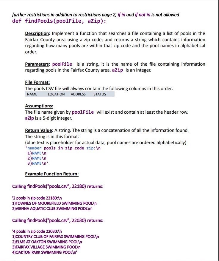Solved Restrictions Any function that violates any of the | Chegg.com