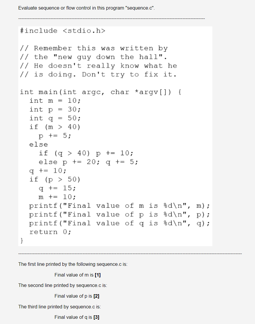 Solved Evaluate sequence or flow control in this program | Chegg.com