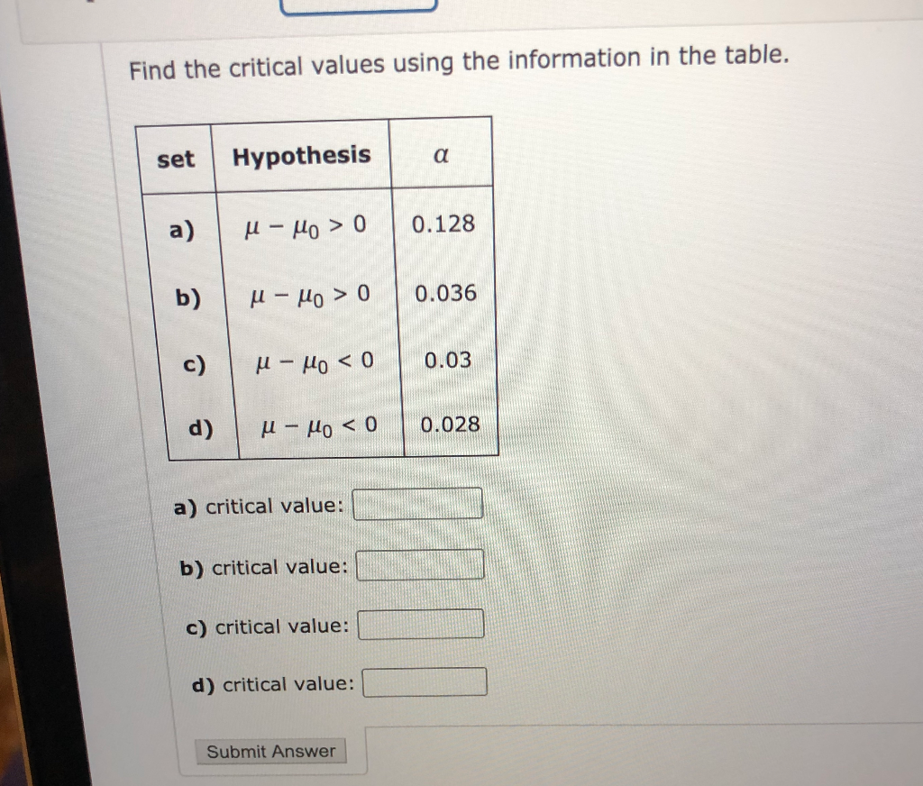 Solved Find the critical values using the information in the | Chegg.com