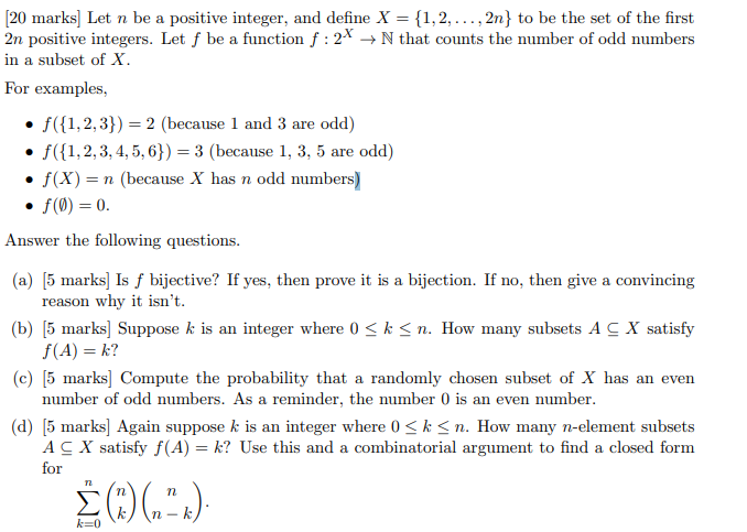 Solved [20 marks] Let n be a positive integer, and define | Chegg.com