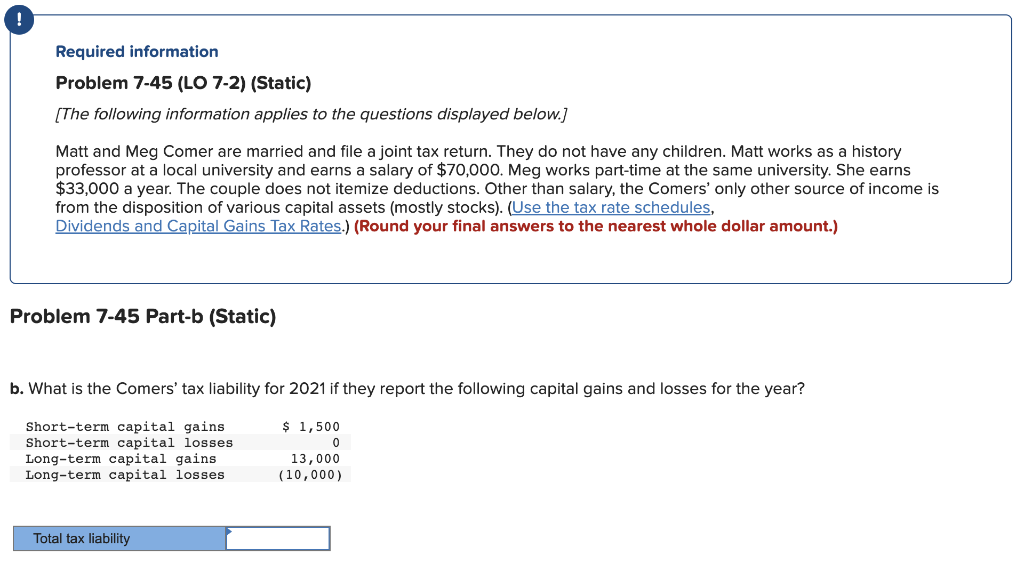Solved Problem 7-45 (LO 7-2) (Static) [The following | Chegg.com