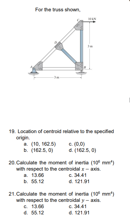 Solved For the truss shown,Location of centroid relative to | Chegg.com