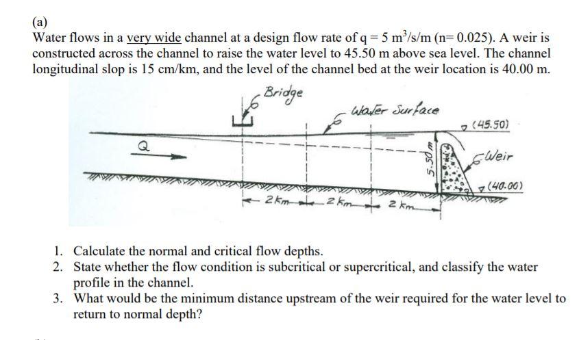 Solved (a) Water flows in a very wide channel at a design | Chegg.com