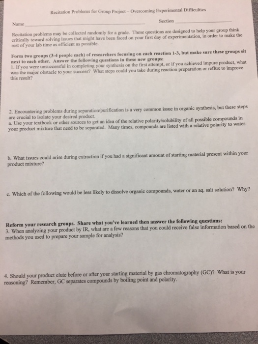 Solved Recitation Problems for Group Project- Overcoming | Chegg.com