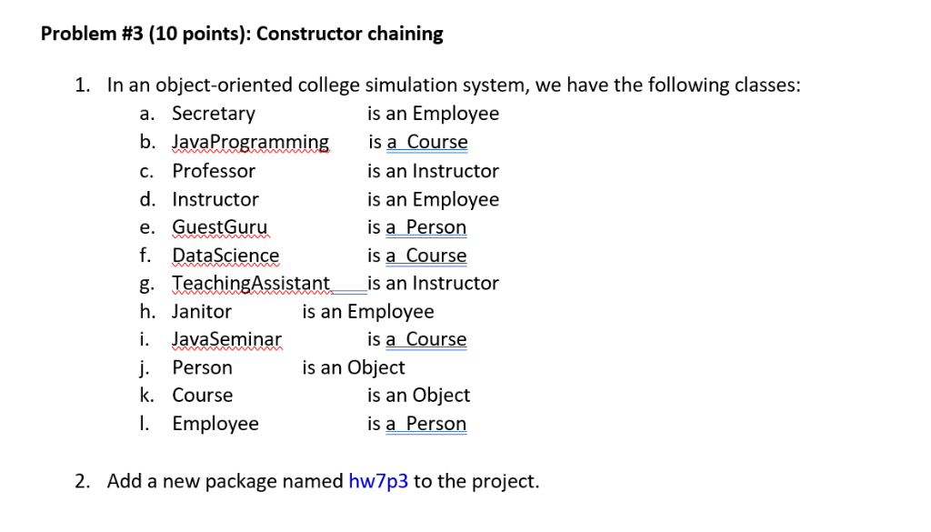 Problem 3 10 Points Constructor Chaining 1 Object Oriented College Simulation System Follo