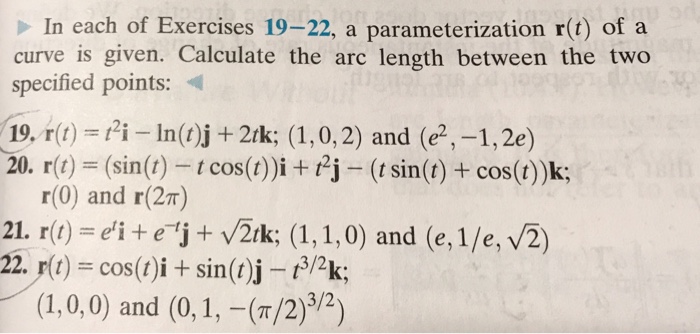 Solved In each of Exercises 19-22, a parameterization r(t) | Chegg.com