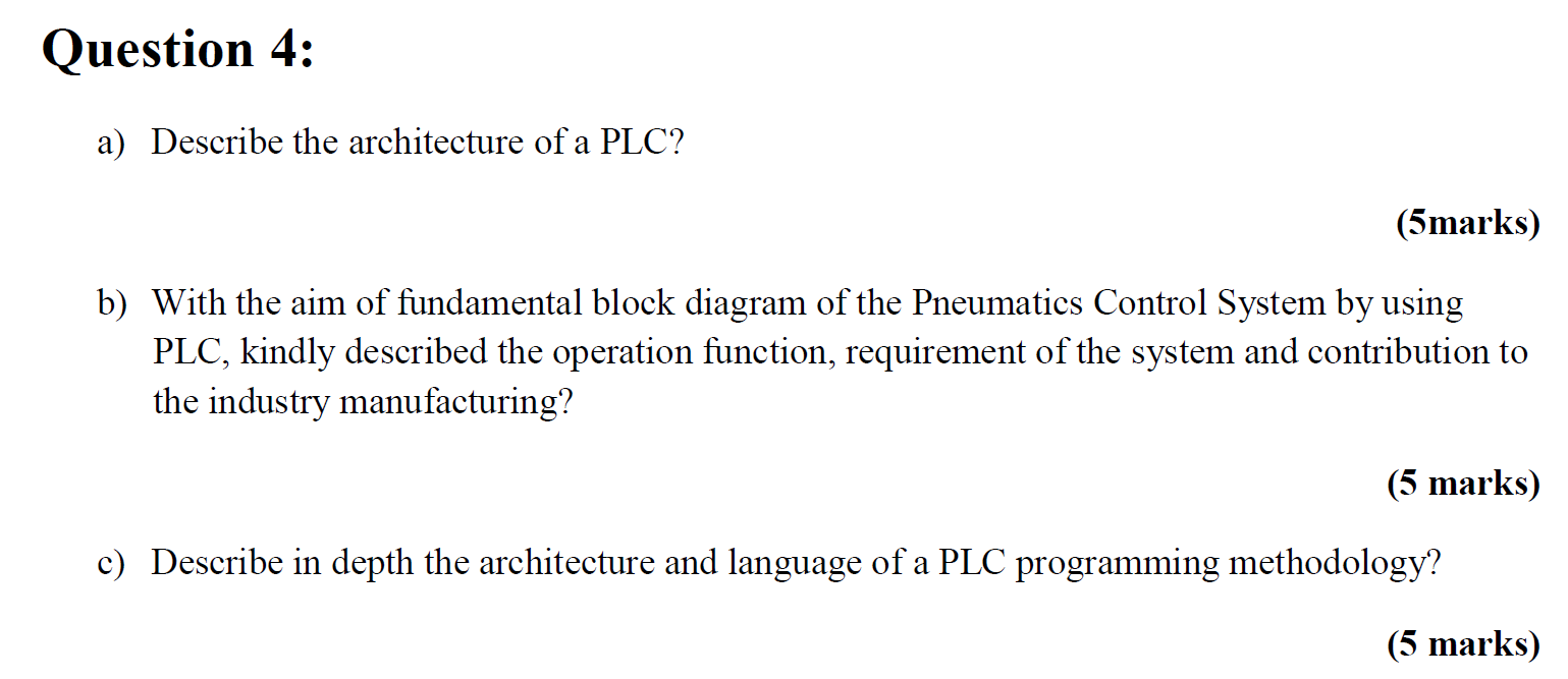 Solved Question 4: a) Describe the architecture of a PLC? | Chegg.com