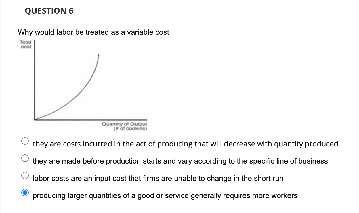Solved Question 6 Why Would Labor Be Treated As A Variable 