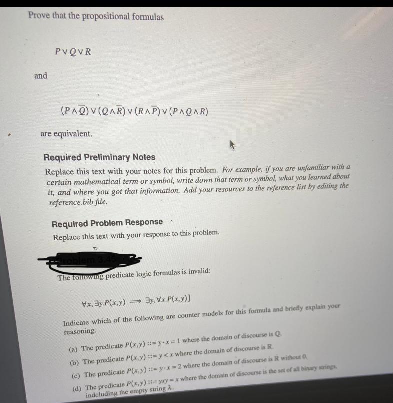 Solved Prove that the propositional formulas PVQVR and (PAO) | Chegg.com