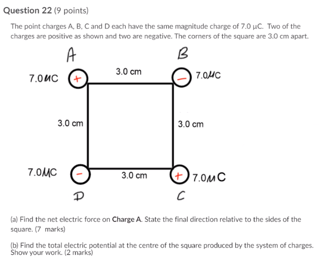 Solved Question 22 (9 points) The point charges A, B, C and | Chegg.com