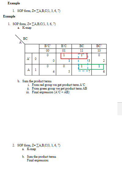 Solved Example 1. SOP form, Z=∑A,B,C(1,3,6,7) Example 1. SOP | Chegg.com