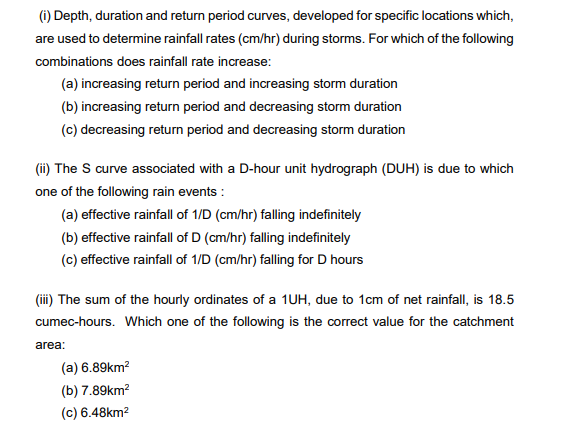 Solved (i) Depth, duration and return period curves, | Chegg.com
