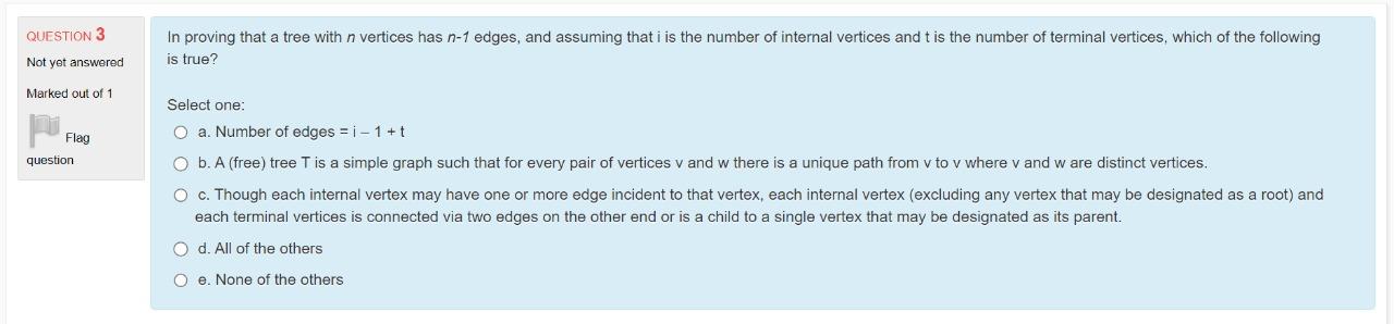 Solved In proving that a tree with n vertices has n−1 edges, | Chegg.com