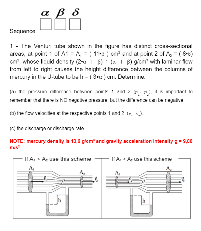 Solved αβδ Sequence 1 - The Venturi tube shown in the figure | Chegg.com