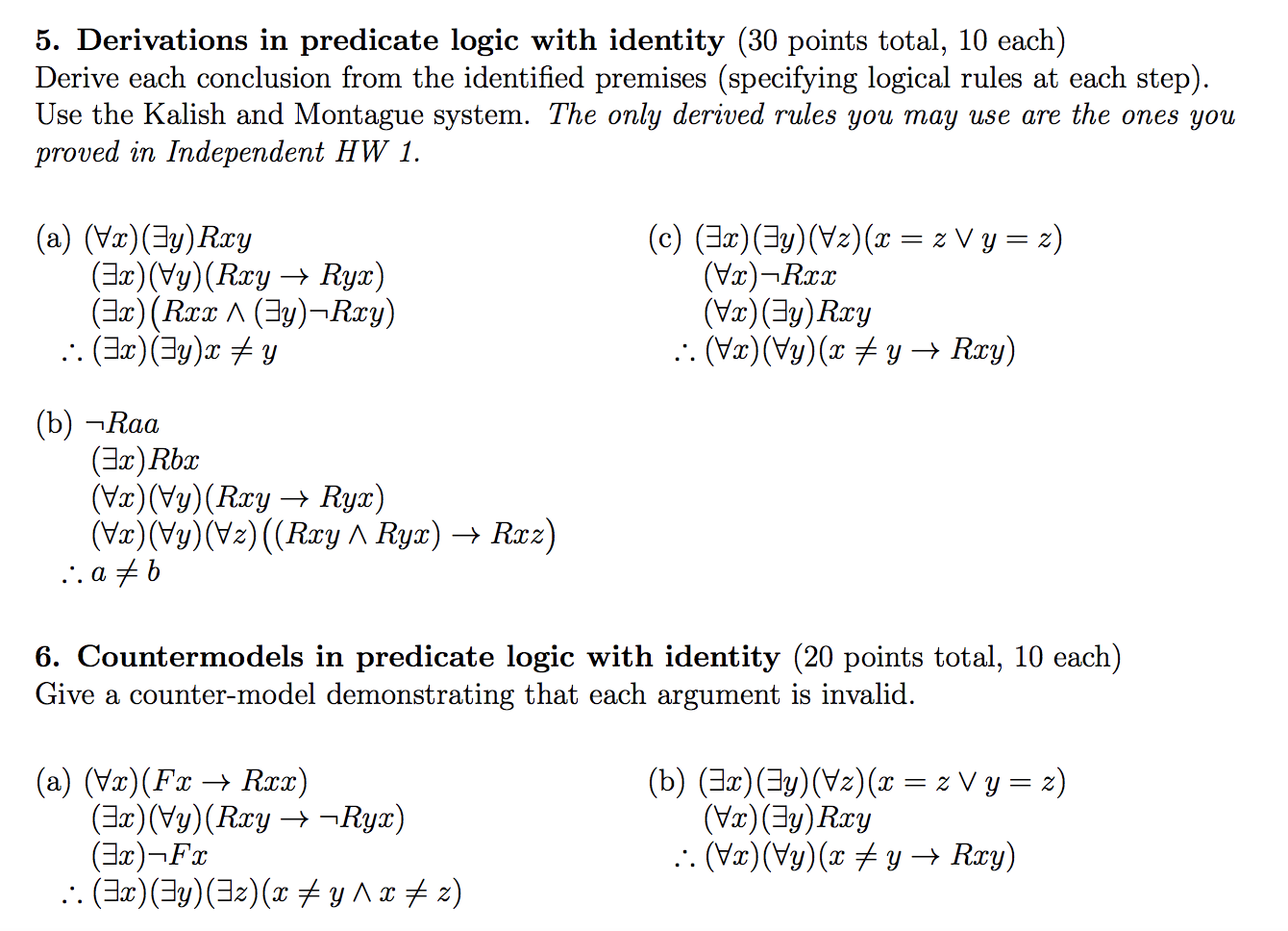 5. Derivations in predicate logic with identity (30 | Chegg.com