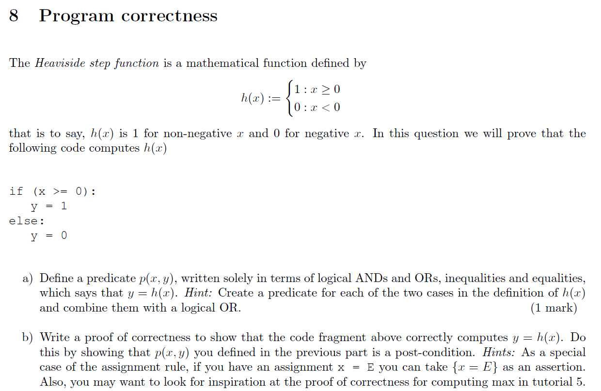 Solved 8 Program correctness The Heaviside step function is | Chegg.com