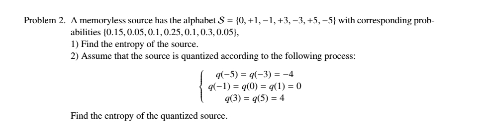 Solved Problem 2. A memoryless source has the alphabet S = | Chegg.com