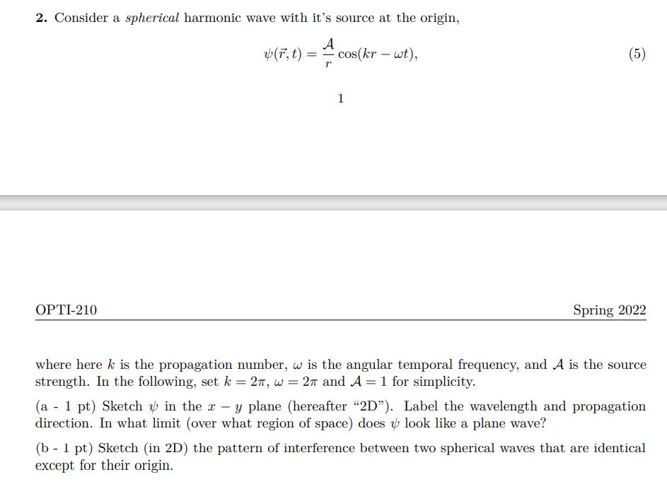 Solved 2. Consider a spherical harmonic wave with it's | Chegg.com