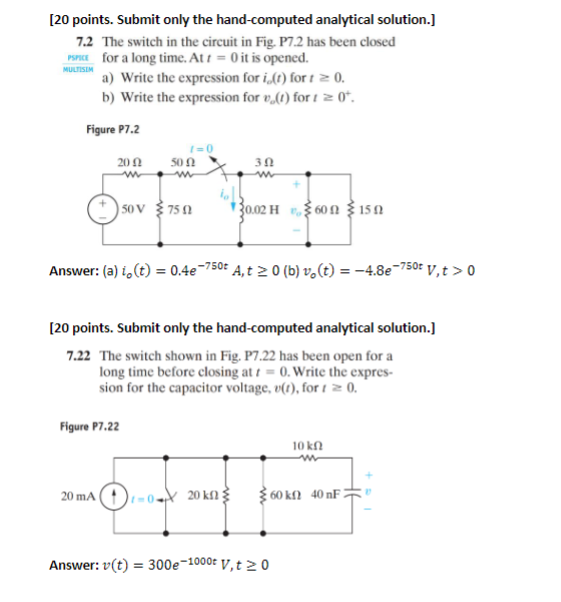 Solved [20 points. Submit only the hand-computed analytical | Chegg.com