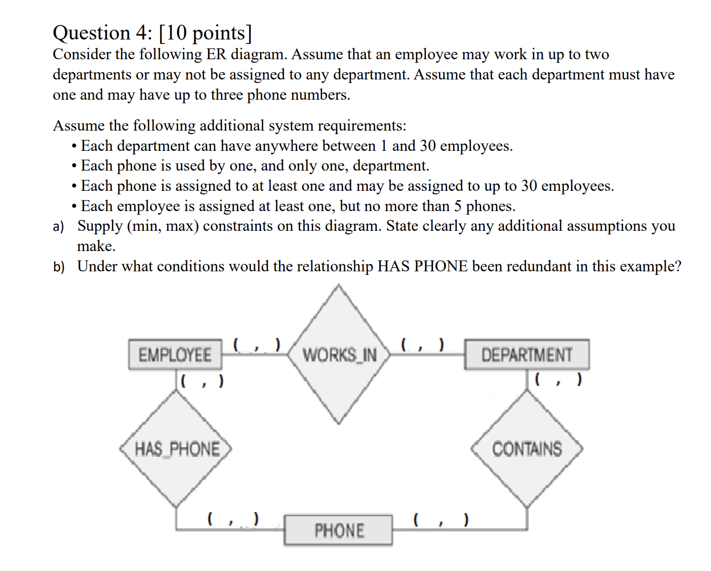 Solved Question 4: [10 points] Consider the following ER | Chegg.com