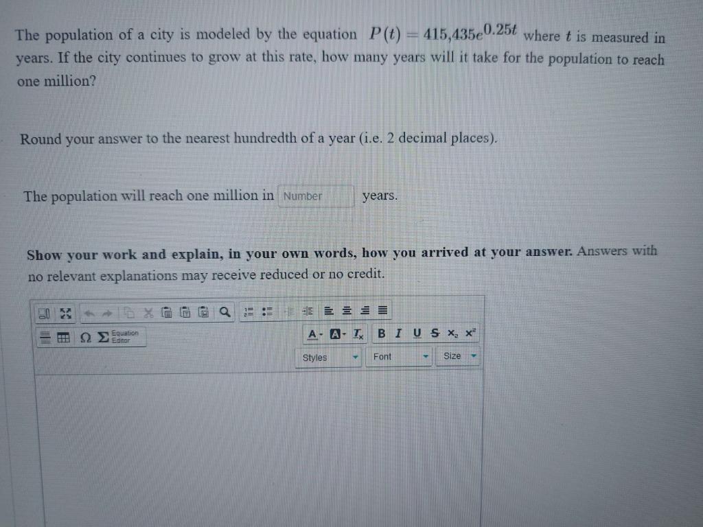 Solved The population of a city is modeled by the equation | Chegg.com