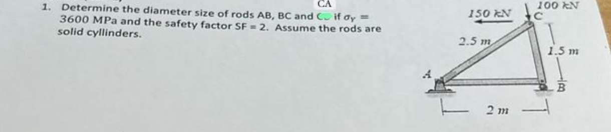 Solved Determine the diameter size of rods AB,BC ﻿and C∼ ﻿if | Chegg.com