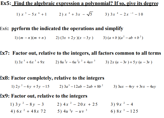 Solved Ex5: Find the algebraic expression a polynomial? If | Chegg.com