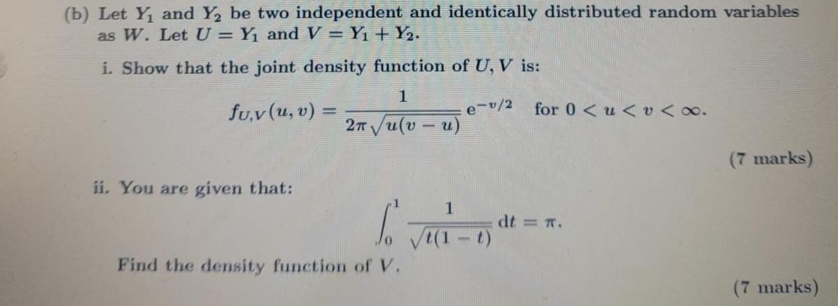Solved (b) Let Y1 and Y2 be two independent and identically | Chegg.com