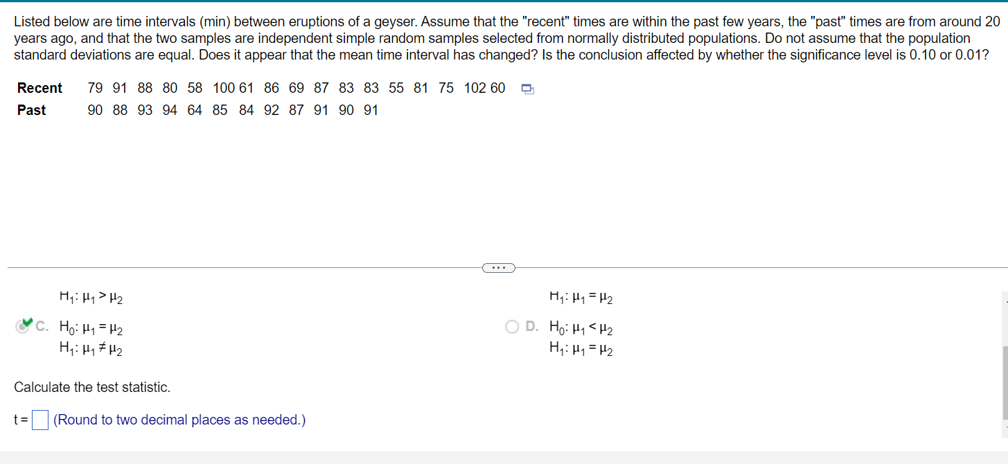 Solved Listed below are time intervals (min) between | Chegg.com