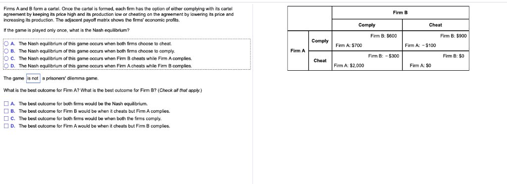 Solved Firms A and B form a cartel. Once the cartel is | Chegg.com
