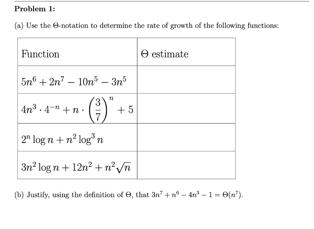 Solved Problem 1: (a) Use the O-notation to determine the | Chegg.com