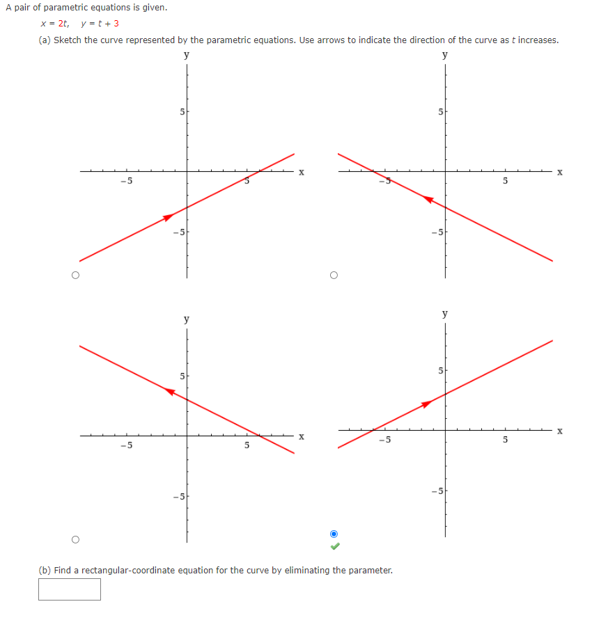 Solved A pair of parametric equations is given. x = 21, y = | Chegg.com