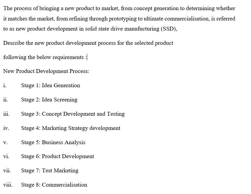 Solved The process of bringing a new product to market, from | Chegg.com