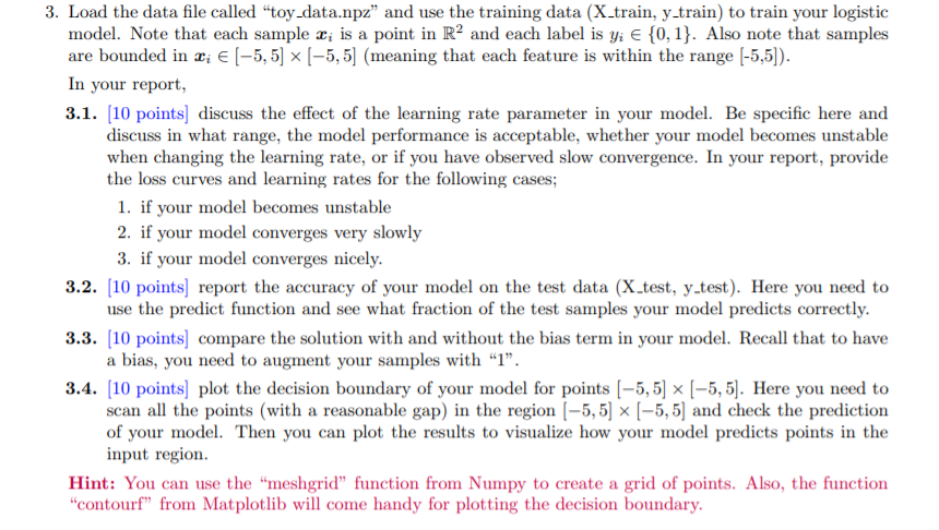 3. Load the data file called “toy-data.npz” and use | Chegg.com