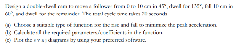 Design a double-dwell cam to move a follower from 0 | Chegg.com