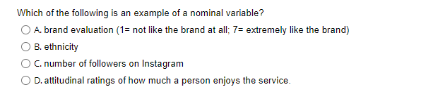 Solved Which of the following is an example of a nominal | Chegg.com