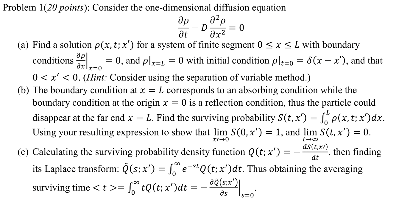 Solved = дх2 = = x=0 Problem 1(20 points): Consider the | Chegg.com