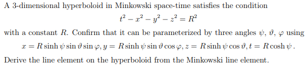 Solved A 3-dimensional hyperboloid in Minkowski space-time | Chegg.com