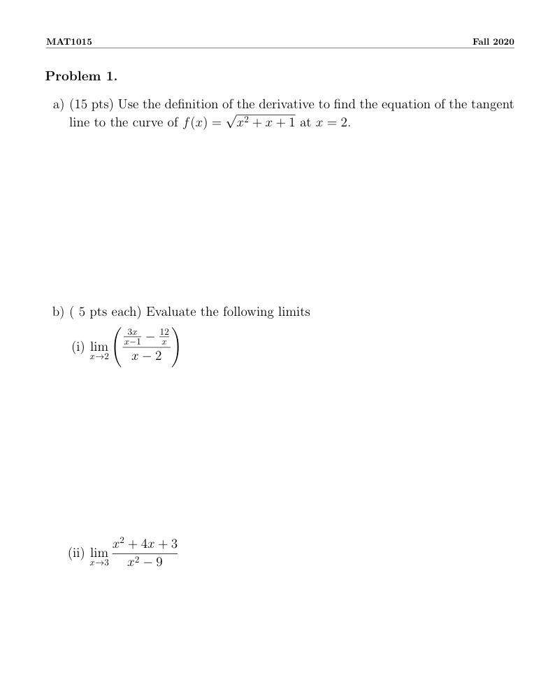 Solved MAT1015 Fall 2020 Problem 1. a) (15 pts) Use the | Chegg.com