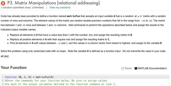 Solved P3. Matrix Manipulations (relational addressing) 1 | Chegg.com