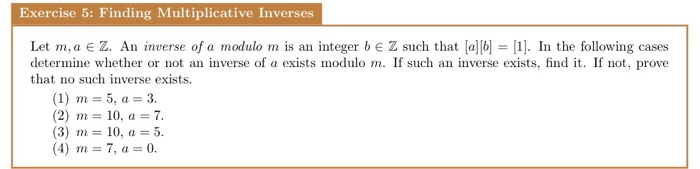 Solved Exercise 5: Finding Multiplicative Inverses Let m, a | Chegg.com