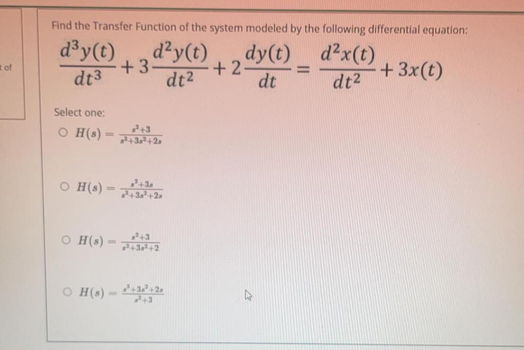 Solved Find the Transfer Function of the system modeled by | Chegg.com