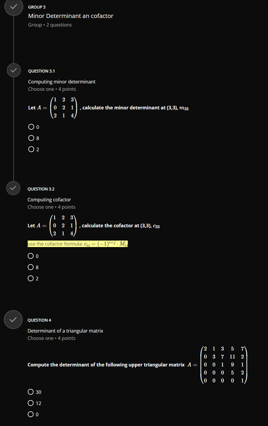 Solved GROUP 3 Minor Determinant an cofactor Group ⋅2 | Chegg.com