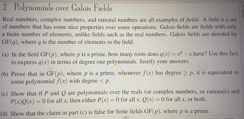 2 Polynomials over Galois Fields Real numbers, | Chegg.com