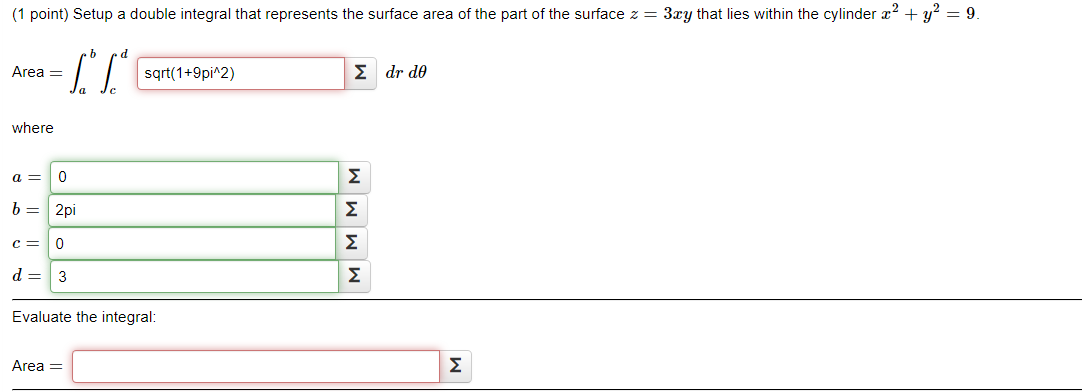 Solved 1 Point Setup A Double Integral That Represents The